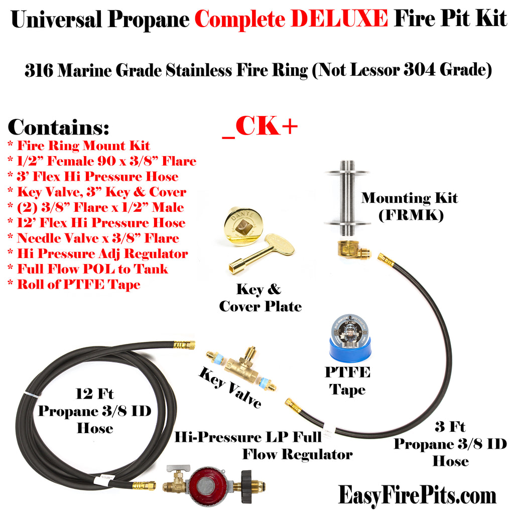 CK+ Universal Propane Complete Deluxe Fire Pit Kit - w/ Key Control ...